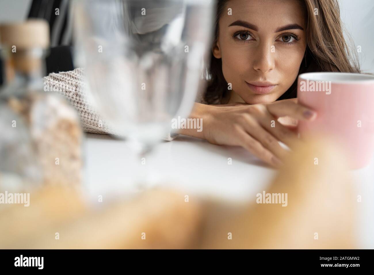 Serious Caucasian girl staring at the camera Stock Photo - Alamy
