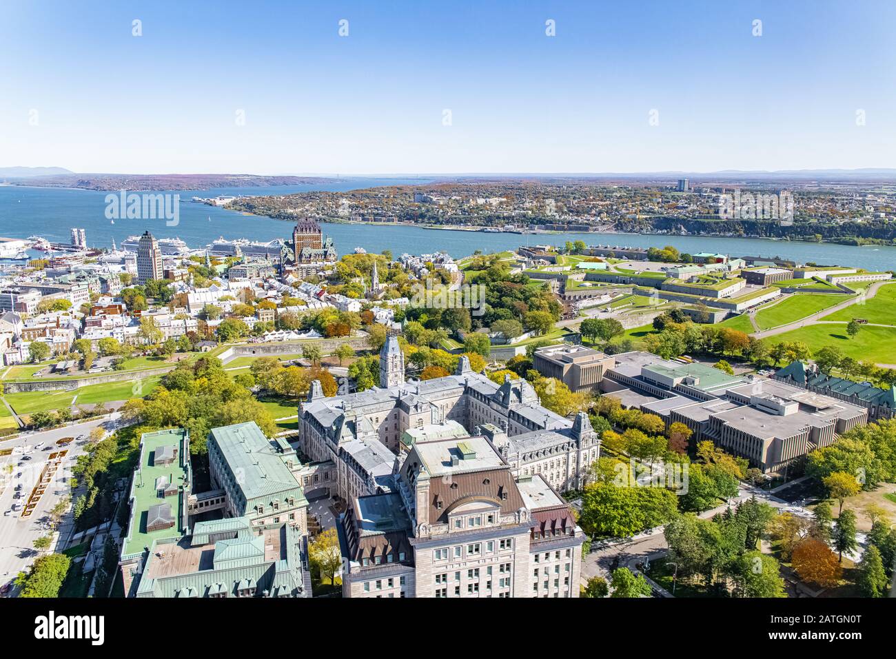Quebec City, panorama of the town, with the Saint-Laurent river in ...