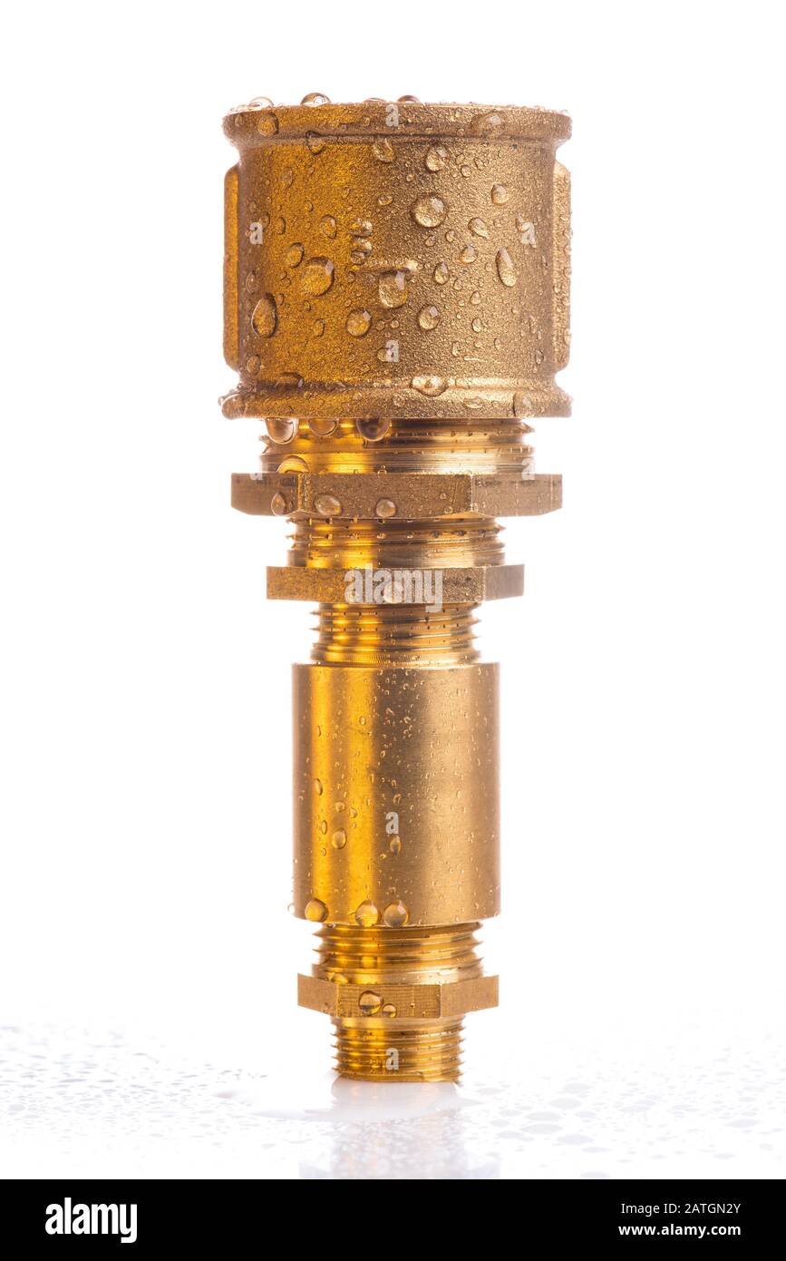 Brass fitting connection isolated on white background Stock Photo - Alamy