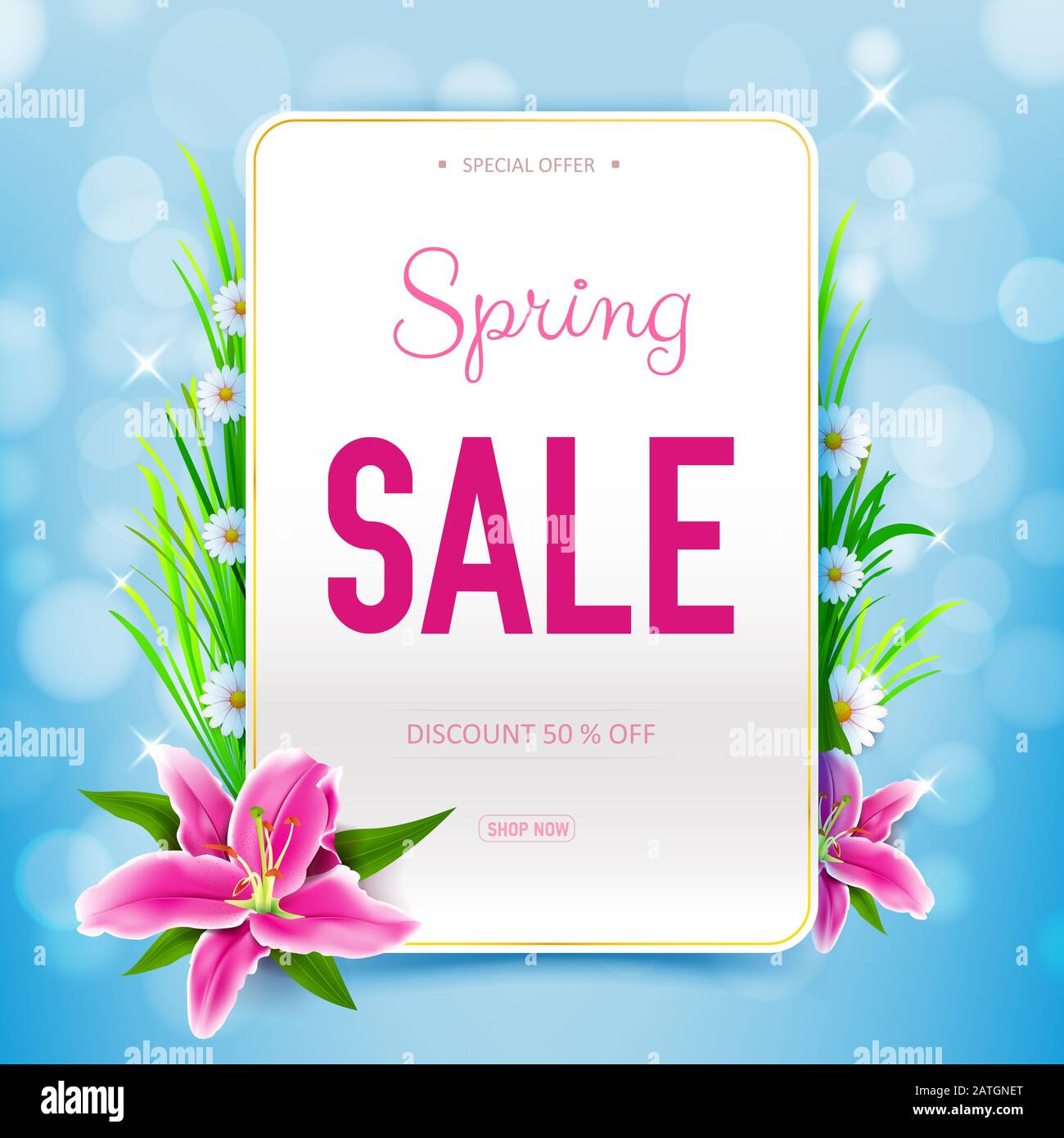 Spring sale text paper background with beautiful colorful flowers ...