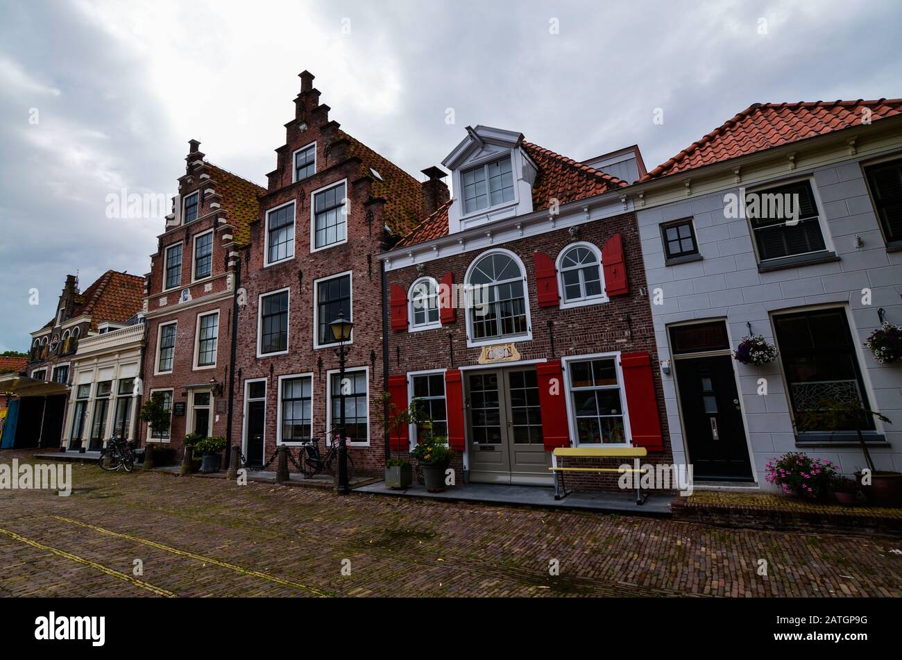 Edam, the Netherlands, August 2019. The architecture of the Edam lodges ...