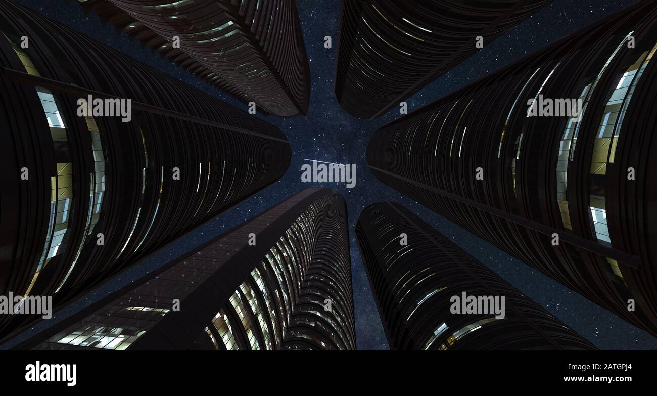 Skyscrapers looking up night hi-res stock photography and images - Alamy