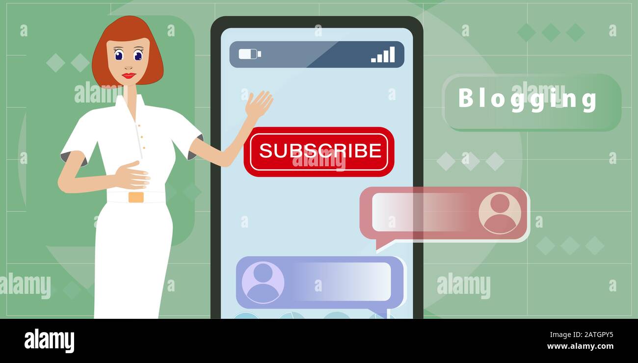 Blog channel concept and poster design. Vector illustration of blogging ...