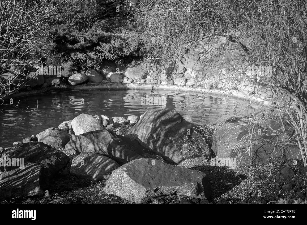 Garden small pond Black and White Stock Photos & Images - Alamy