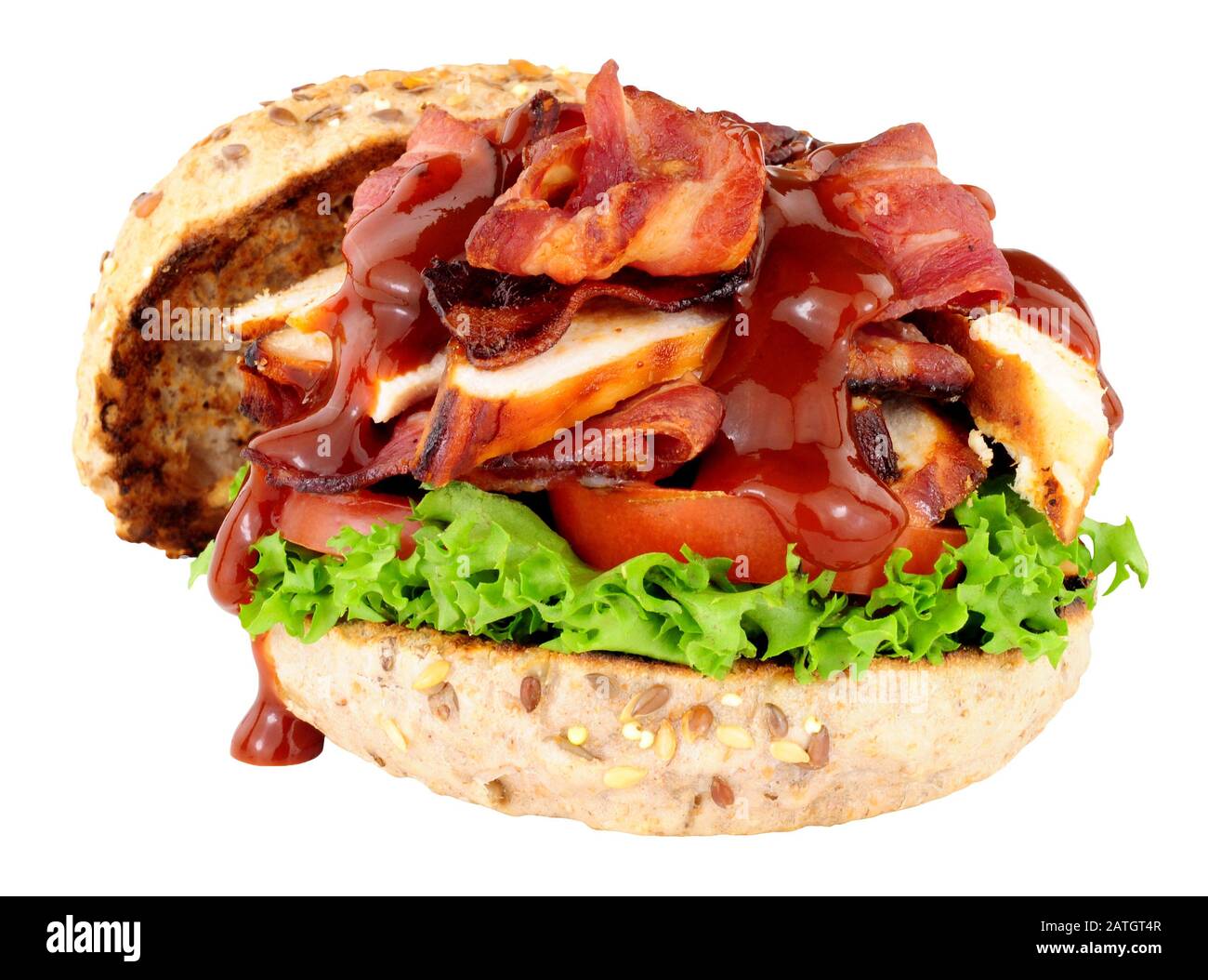 Chicken and bacon sandwich roll isolated on a white background Stock ...
