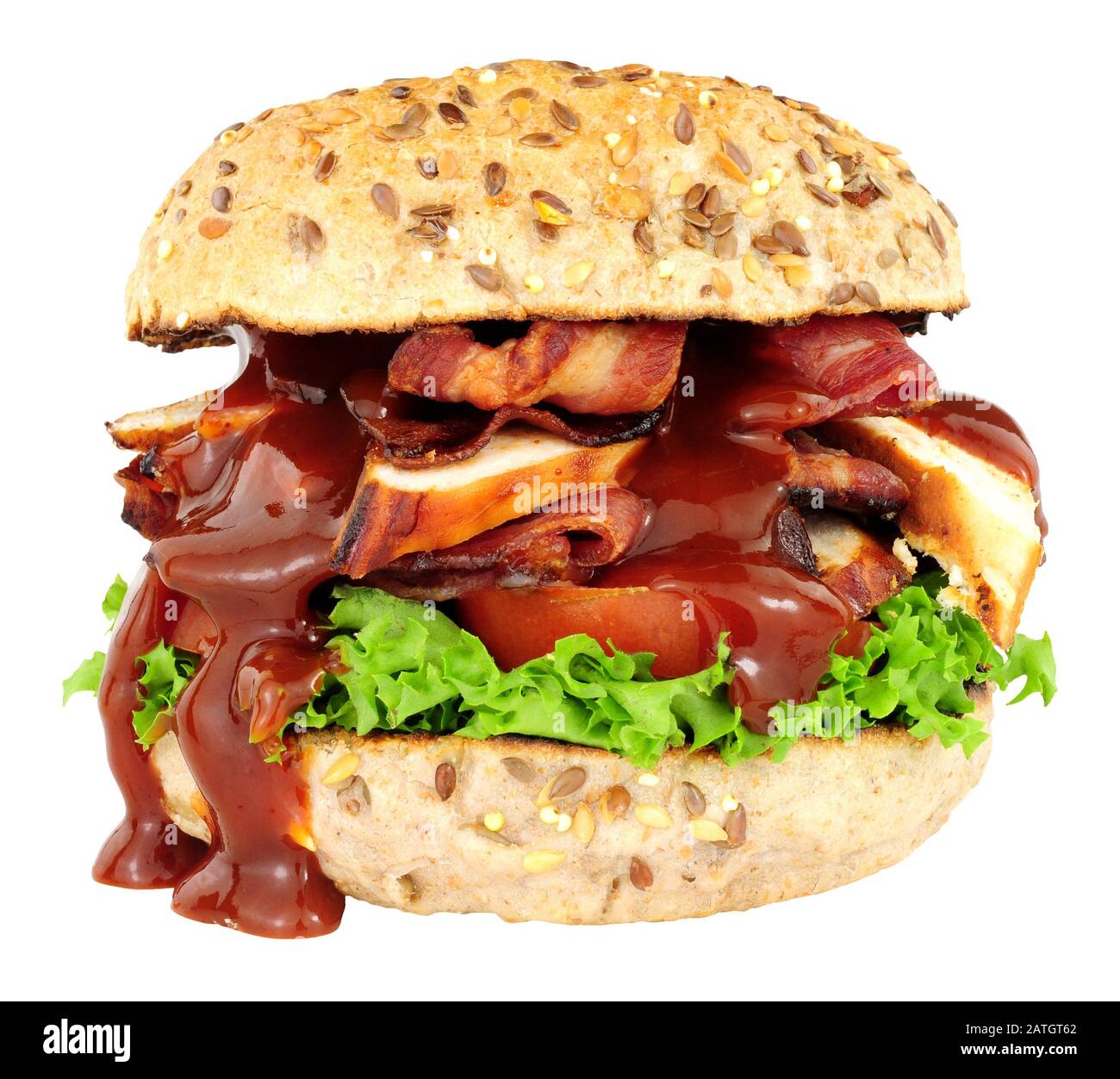 Chicken and bacon sandwich roll isolated on a white background Stock ...