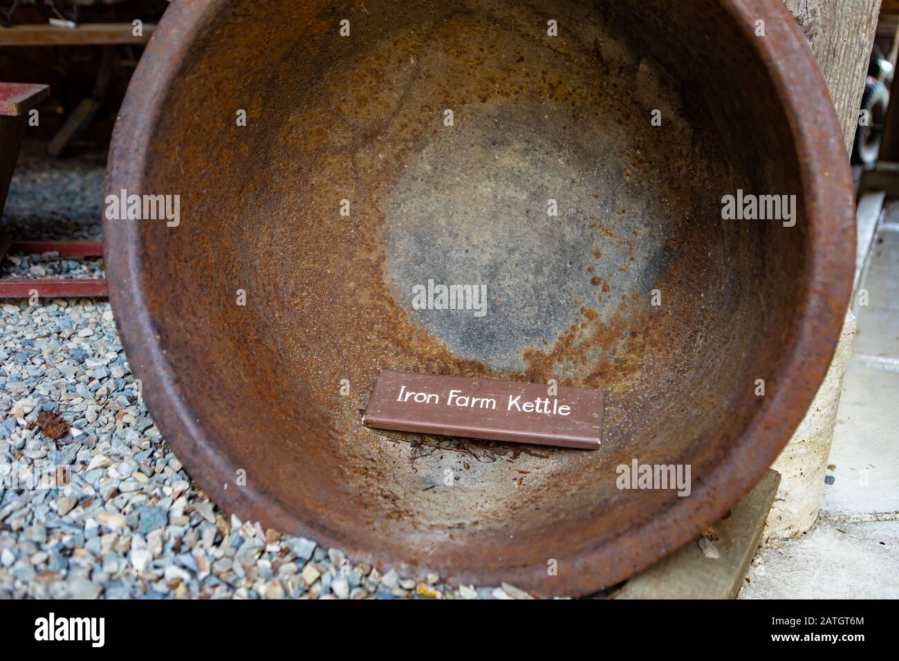 Antique iron farm kettle used by farmers and rural people in the 20th ...