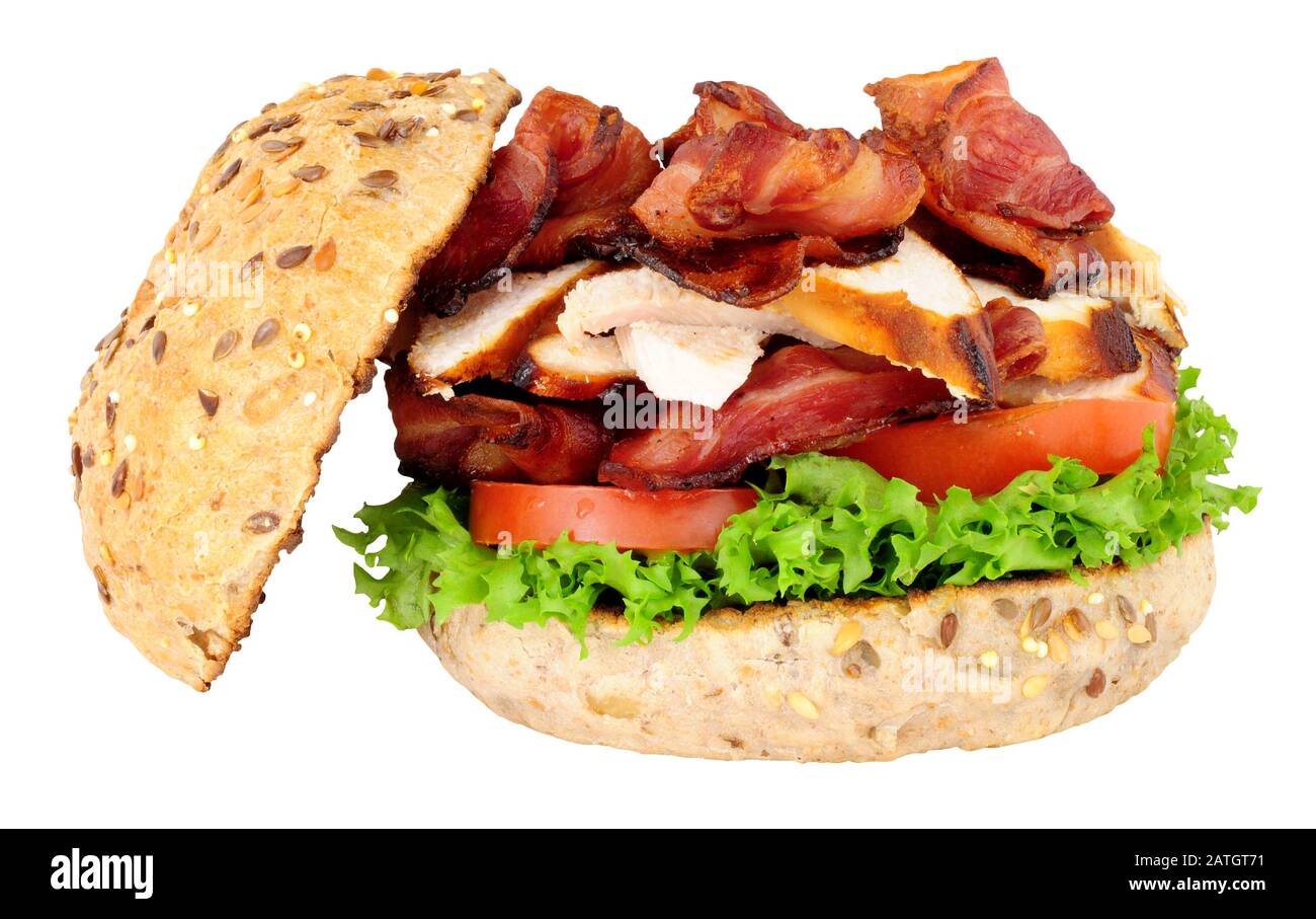Chicken and bacon sandwich roll isolated on a white background Stock ...
