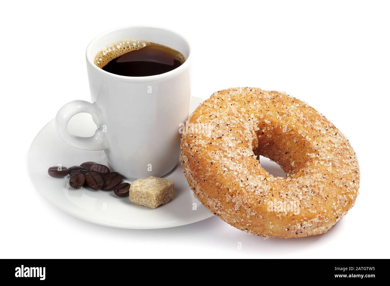 Cup of black coffee and donut on white background Stock Photo - Alamy