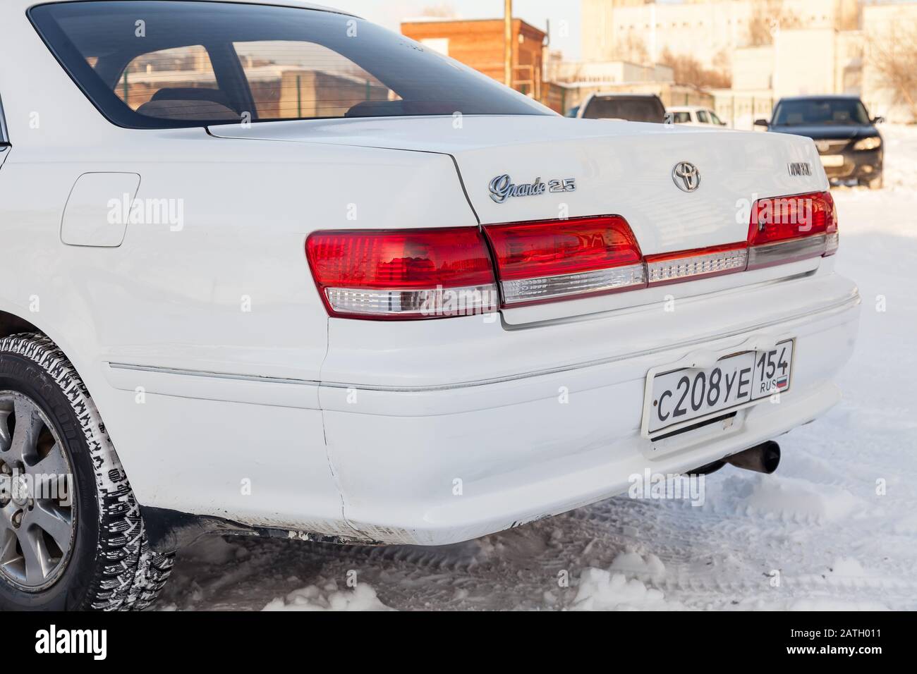 Novosibirsk, Russia - 02.01.2020: White Toyota Mark ii 2000 year rear ...