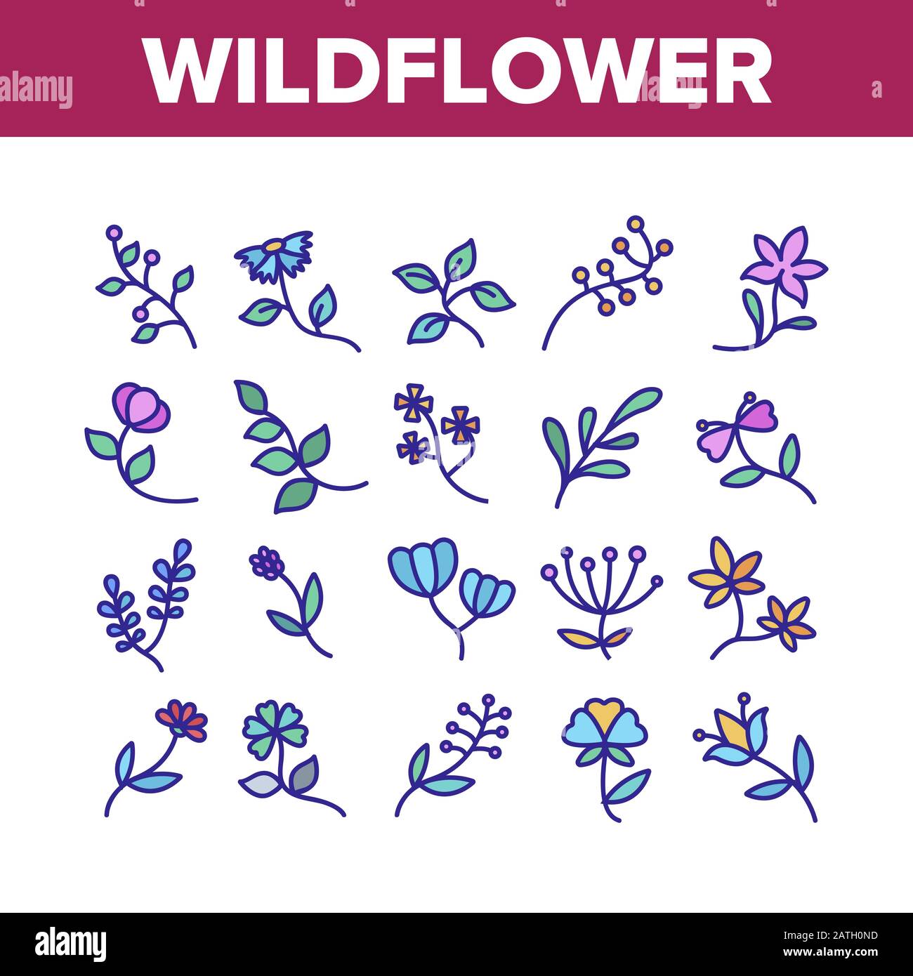Wildflower Natural Collection Icons Set Vector Stock Vector Image & Art ...