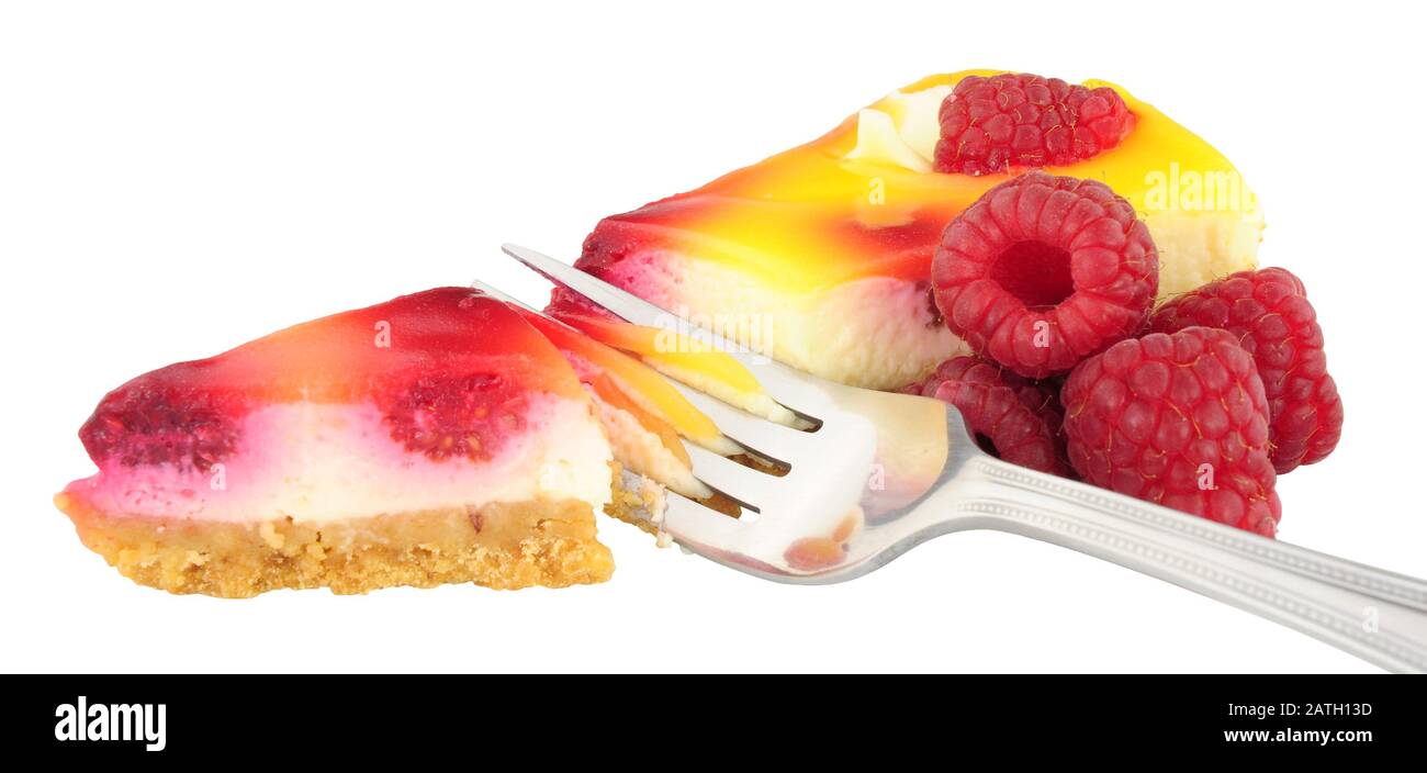 Raspberry cheesecake slice isolated on a white background Stock Photo ...