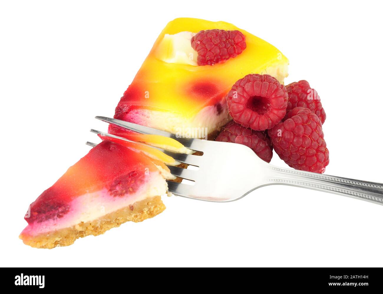 Raspberry cheesecake slice isolated on a white background Stock Photo ...