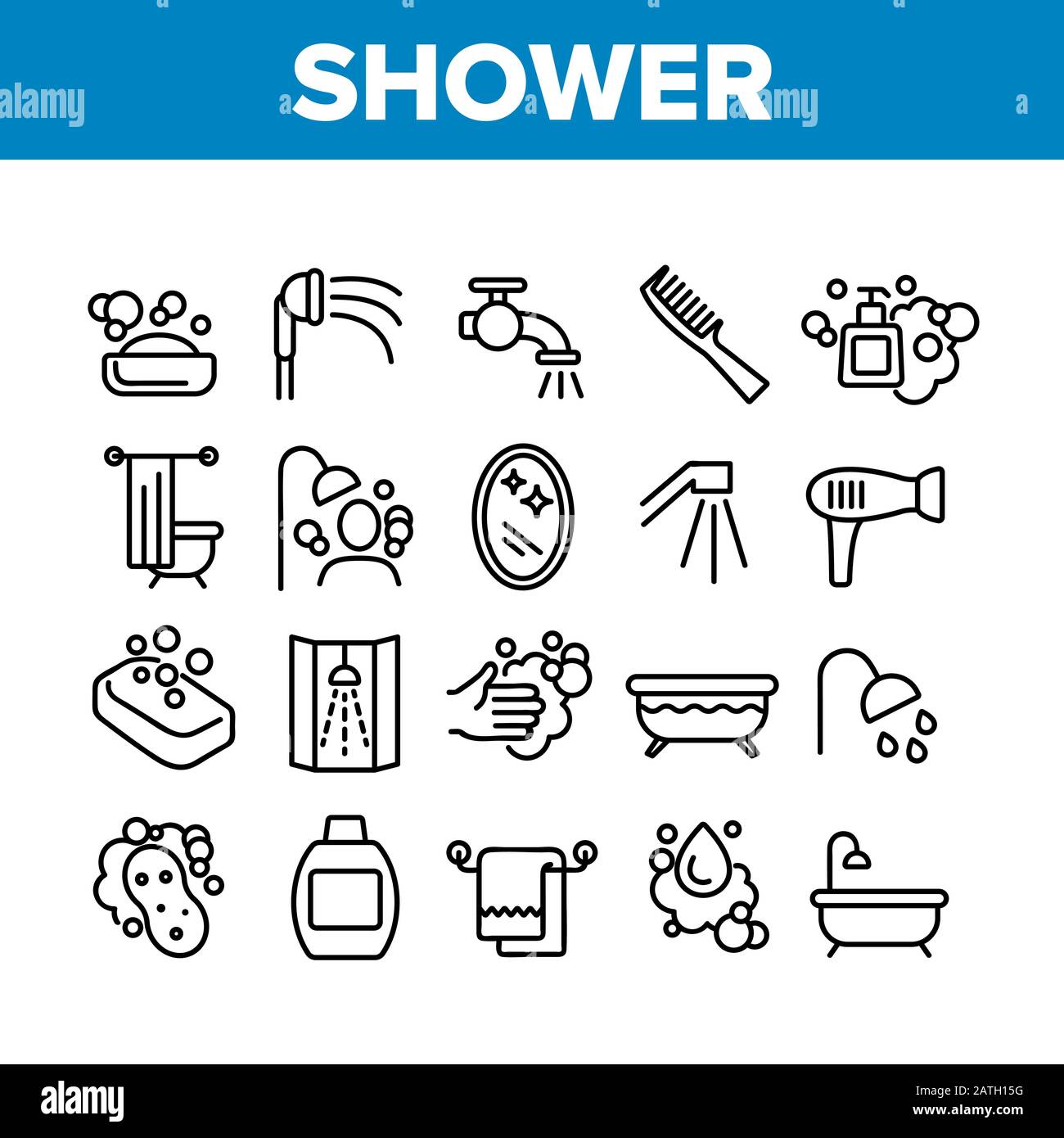 Shower Bathroom Tool Collection Icons Set Vector Stock Vector Image ...