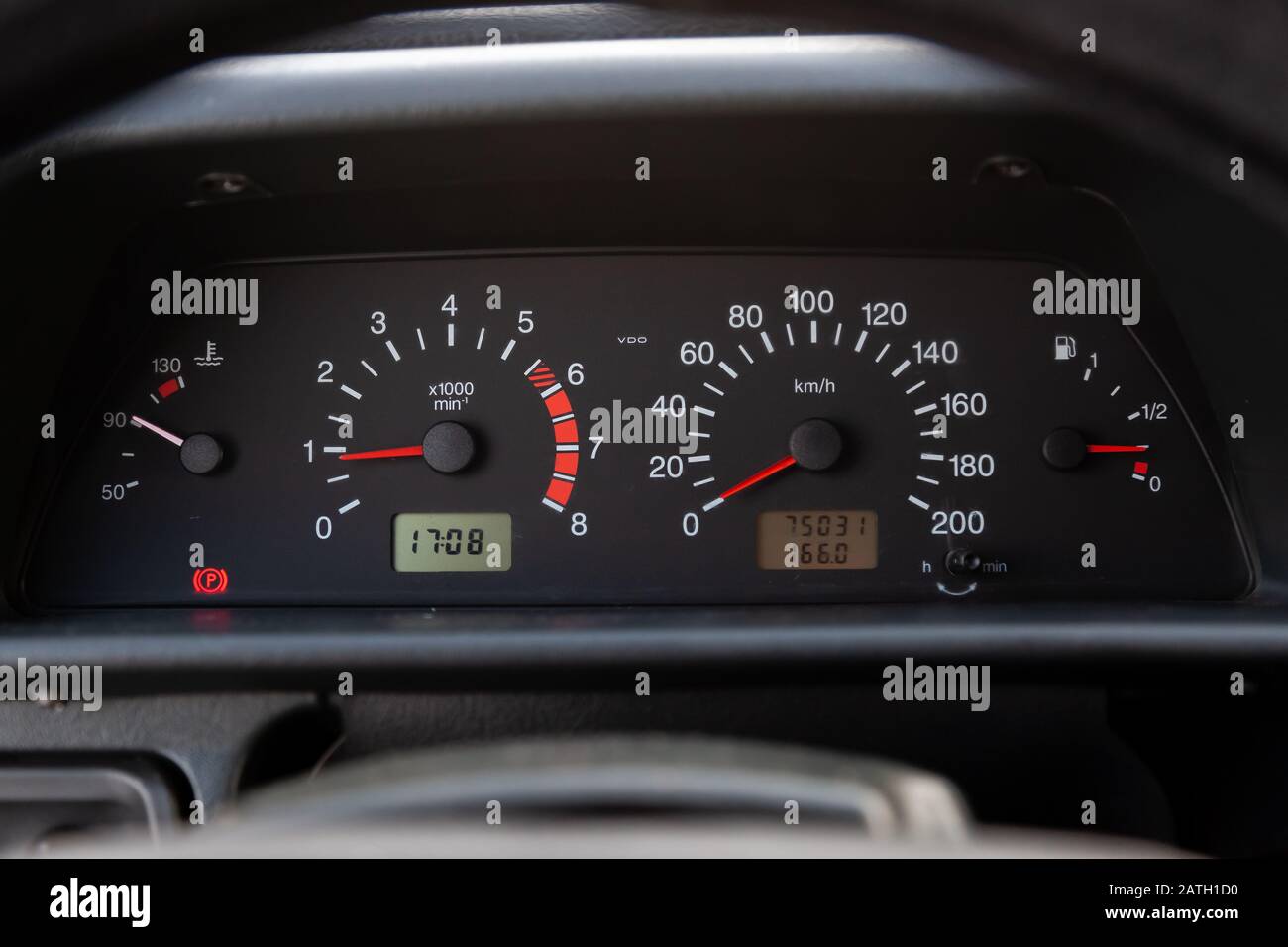 Vintage retro car dashboard with analog speedometer, tachometer and ...