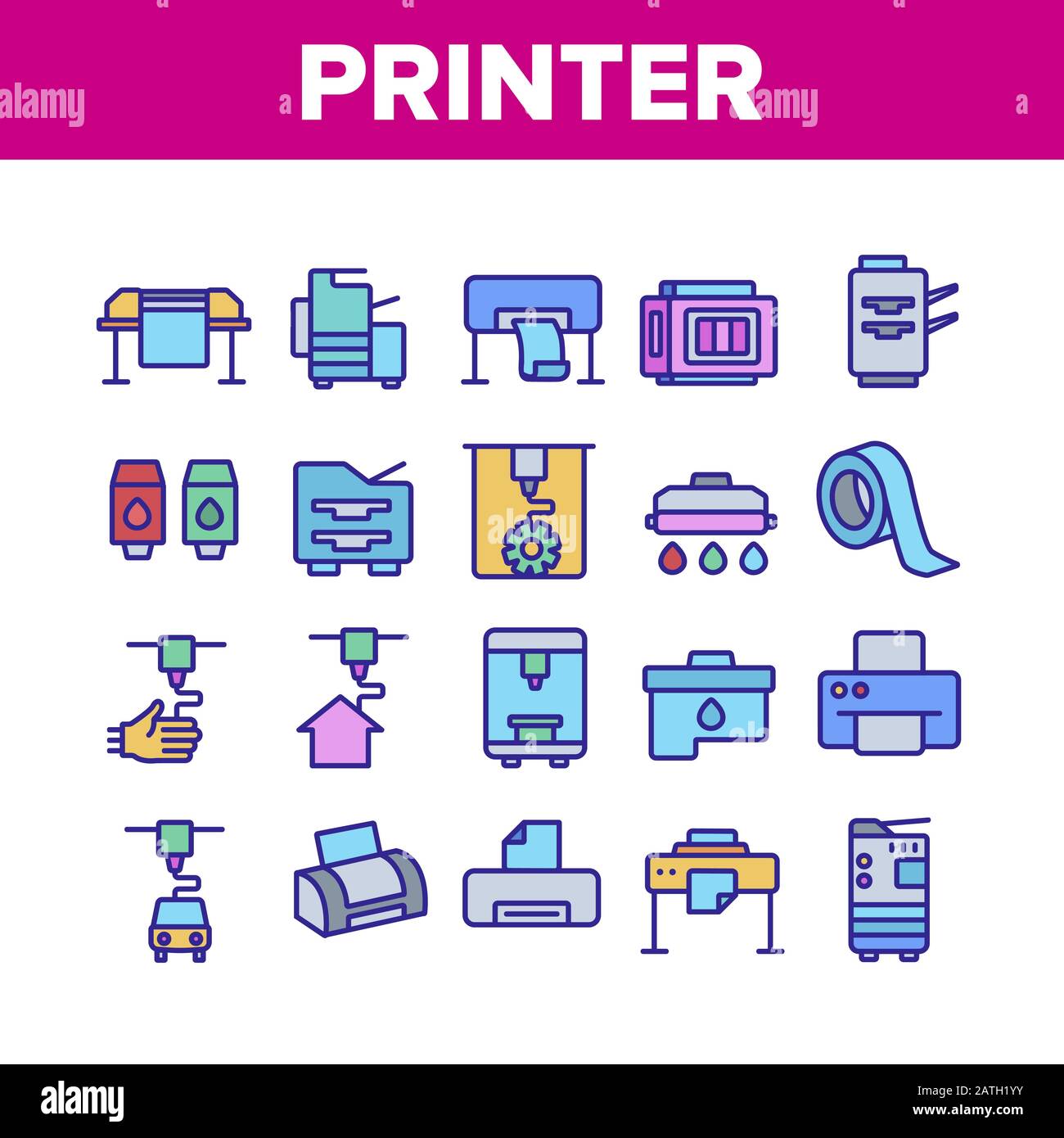 Printer Equipment Collection Icons Set Vector Stock Vector Image & Art ...