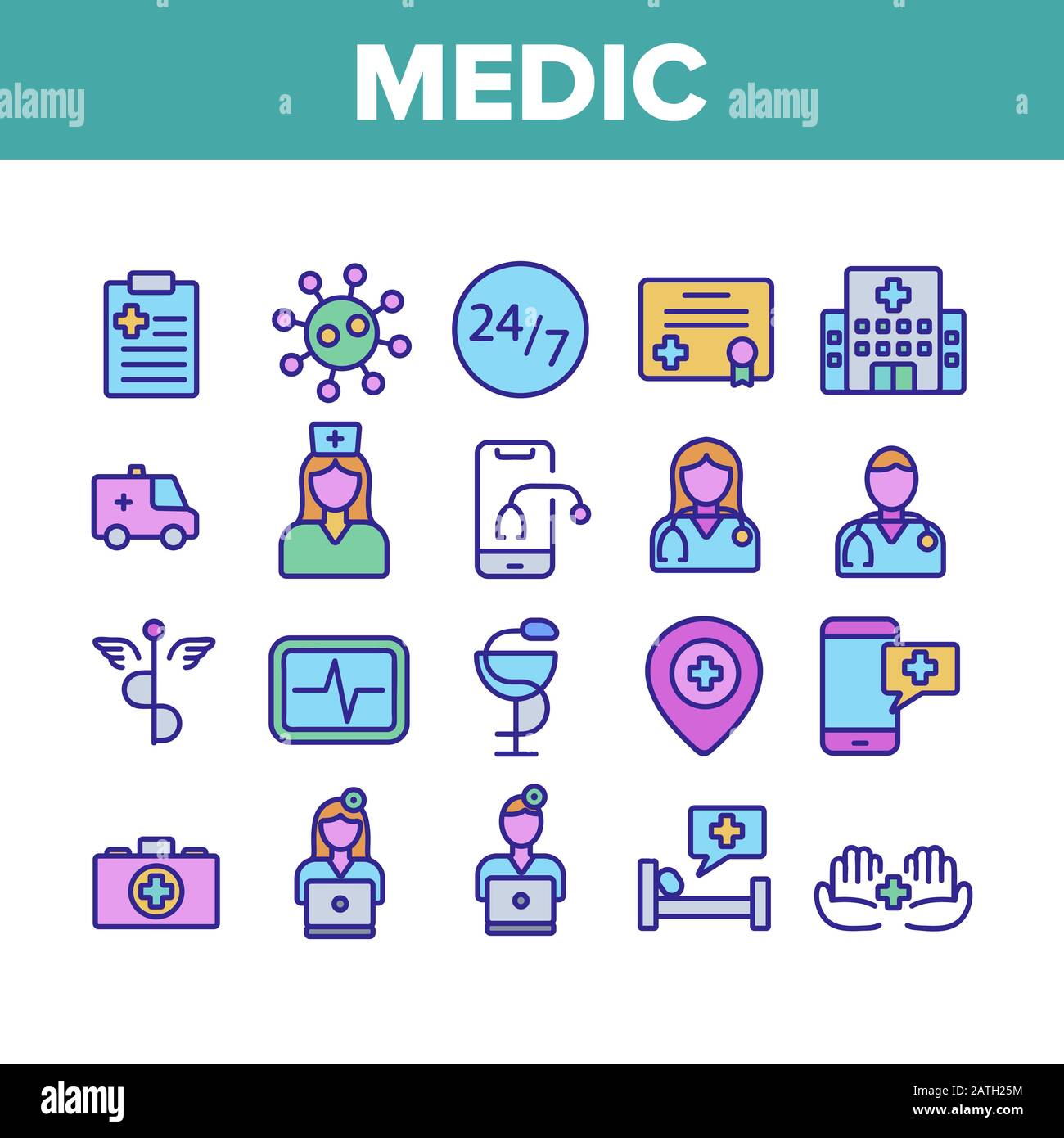 Medic Doctor And Nurse Collection Icons Set Vector Stock Vector Image ...