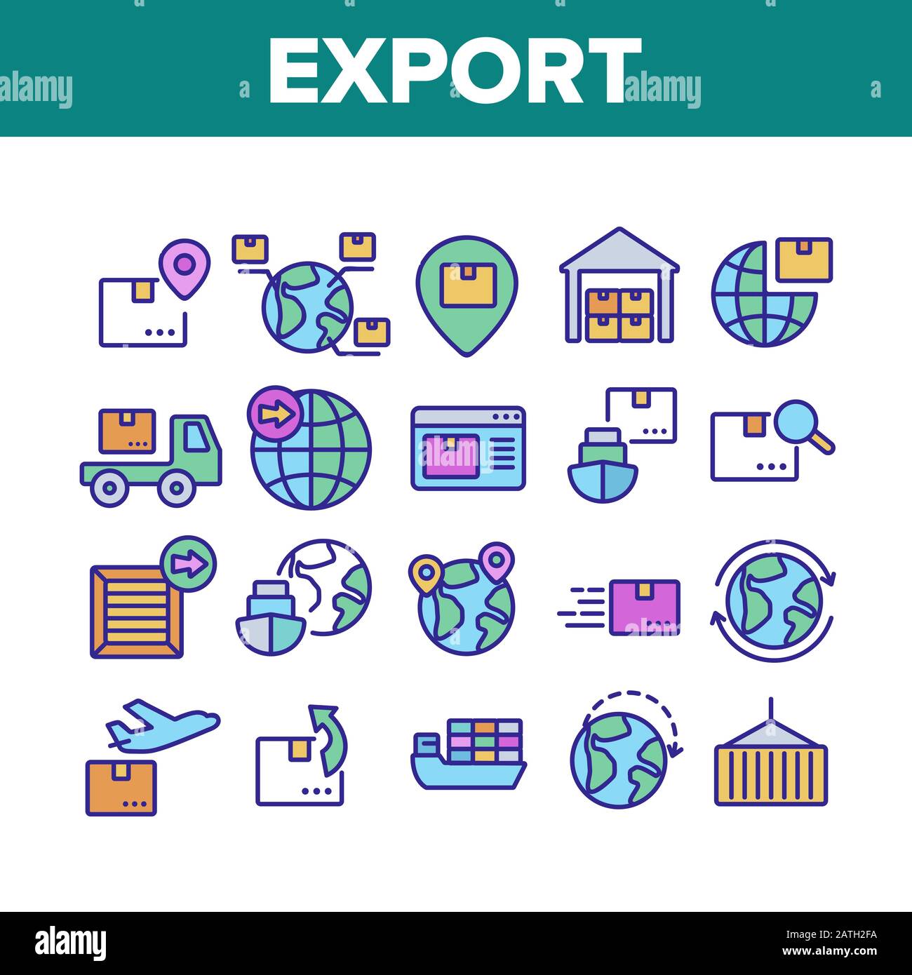 Export Global Logistic Collection Icons Set Vector Stock Vector Image ...