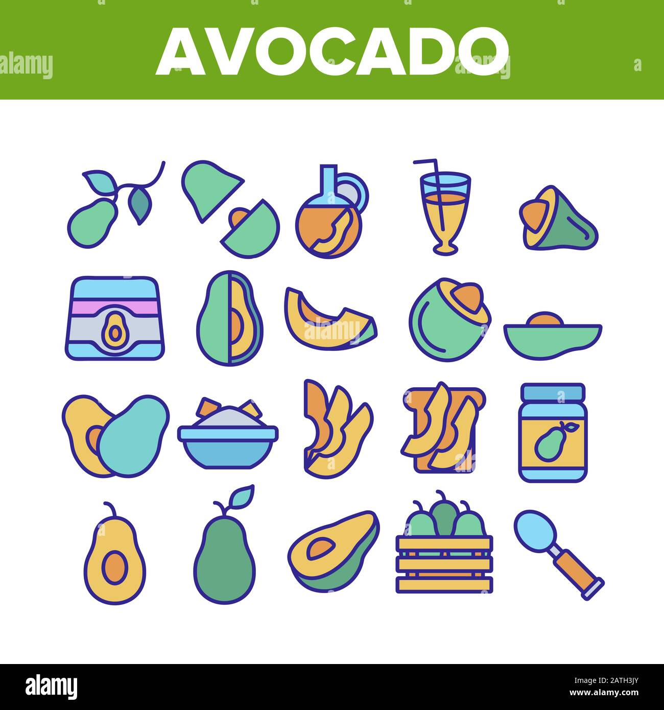 Avocado Vegetable Collection Icons Set Vector Stock Vector Image & Art ...