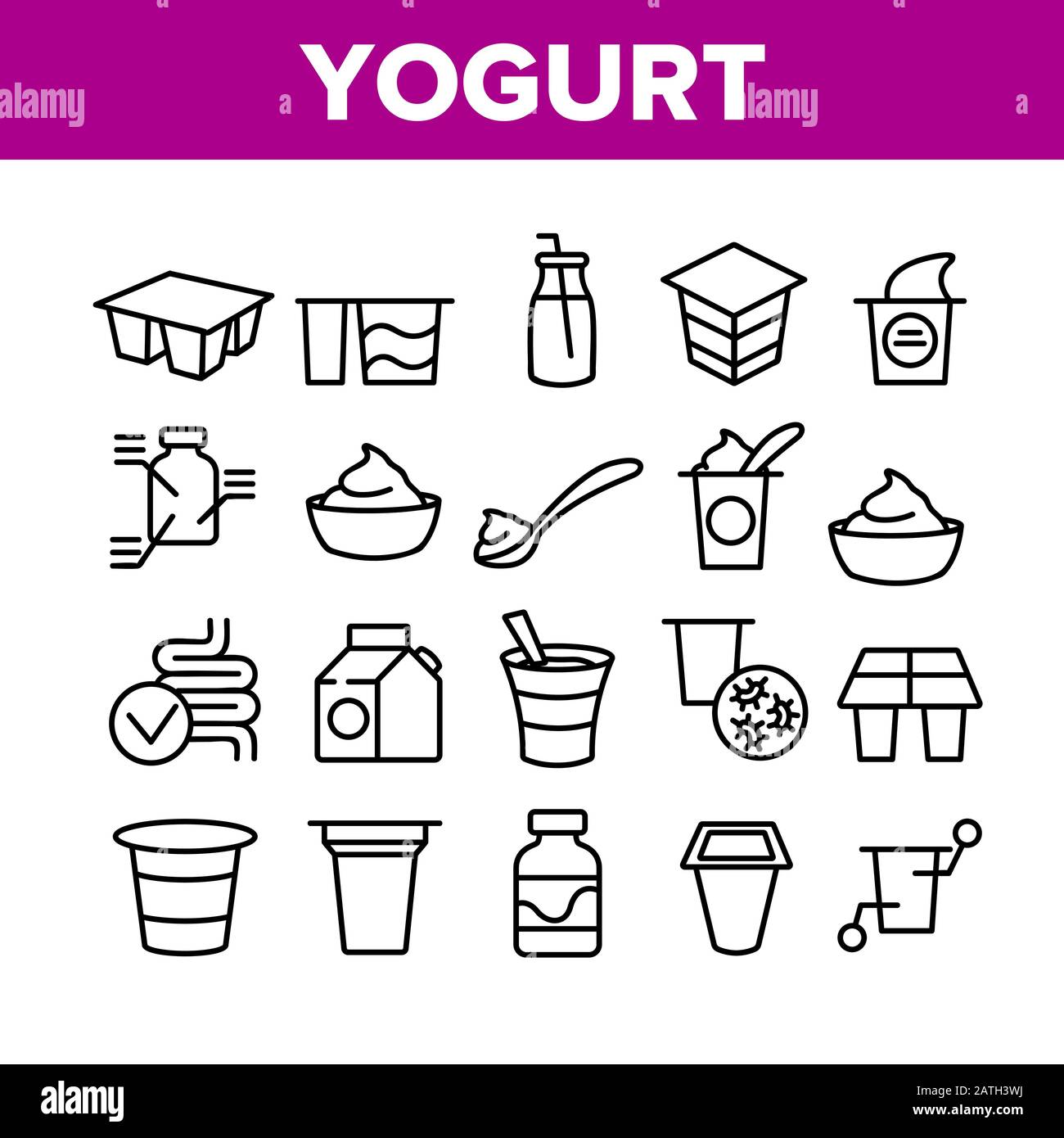 Yogurt Dairy Nutrition Collection Icons Set Vector Stock Vector Image ...