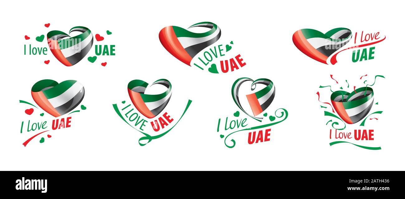 National flag of the United Arab Emirates in the shape of a heart and ...