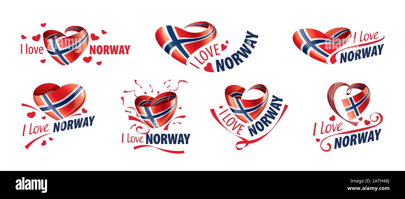 National flag of the Norway in the shape of a heart and the inscription ...