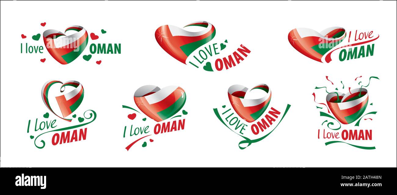 National flag of the Oman in the shape of a heart and the inscription I ...