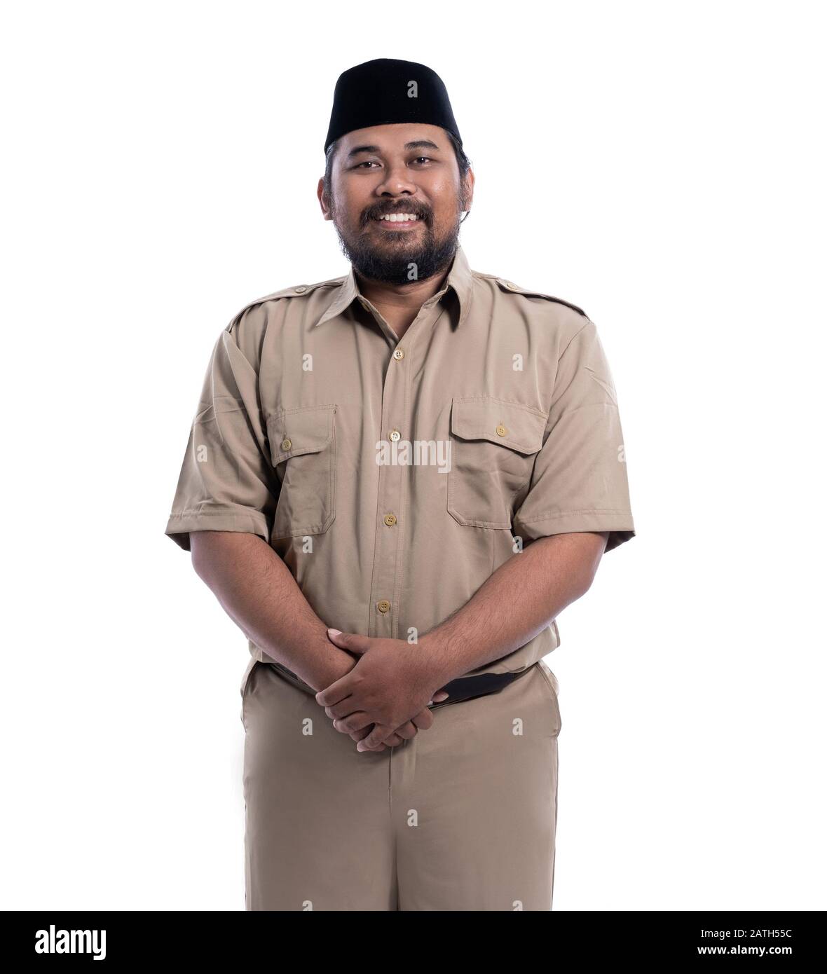 portrait of government worker wearing khaki uniform. pegawai negeri ...