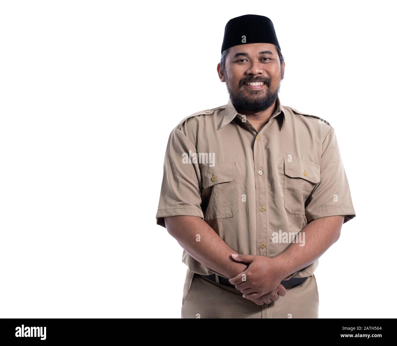 portrait of government worker wearing khaki uniform. pegawai negeri ...
