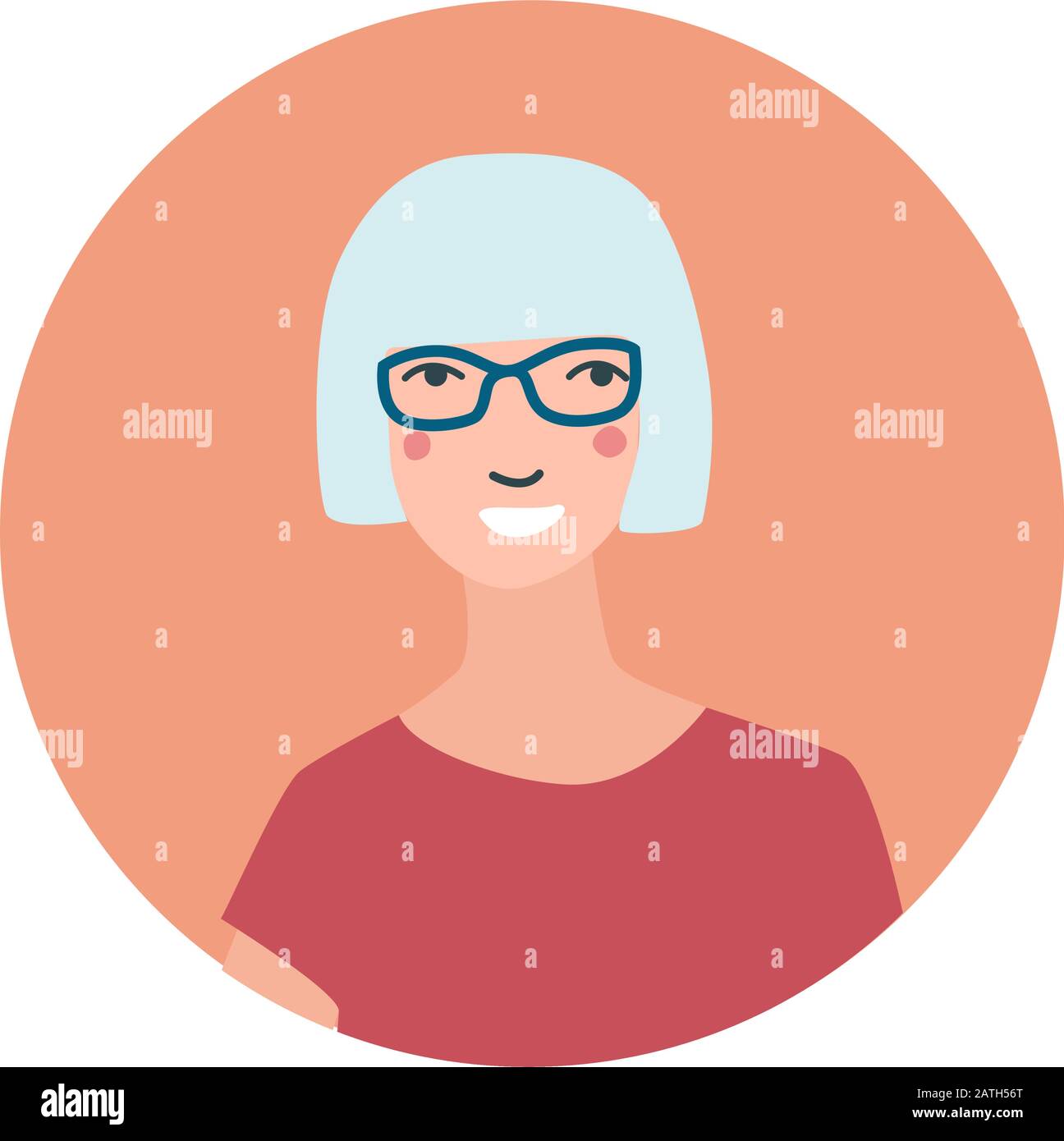 Colourful female face circle in flat style. Cartoon vector icon. Modern ...