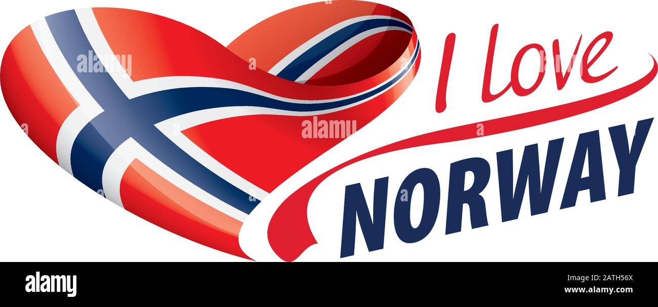 National flag of the Norway in the shape of a heart and the inscription ...