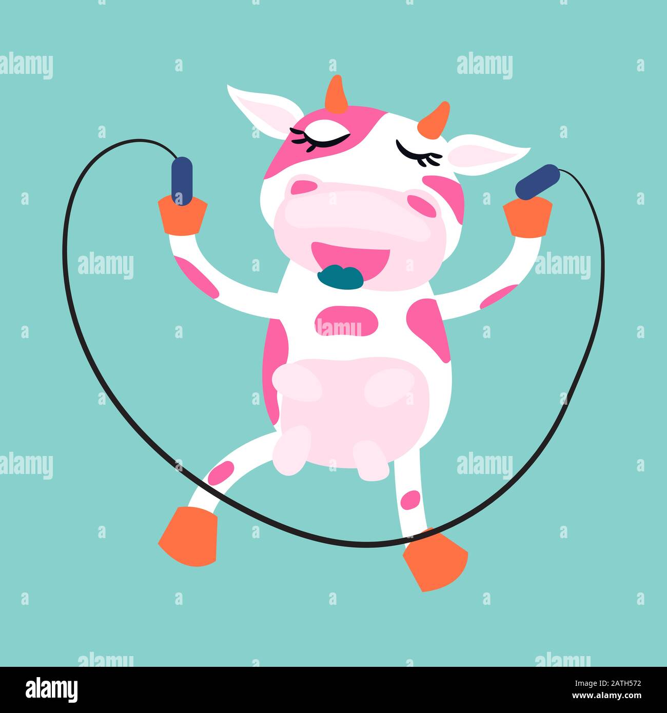 Cute cow rope jumping vector cartoon illustration Stock Vector Image ...