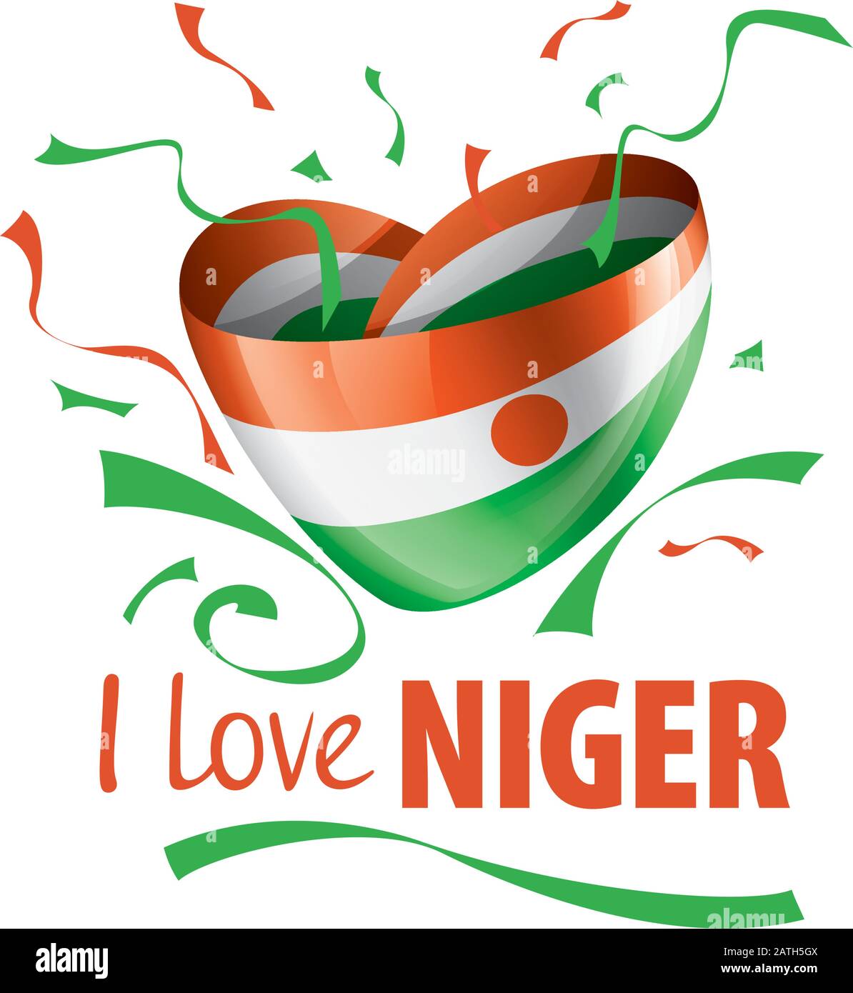 National flag of the Niger in the shape of a heart and the inscription ...
