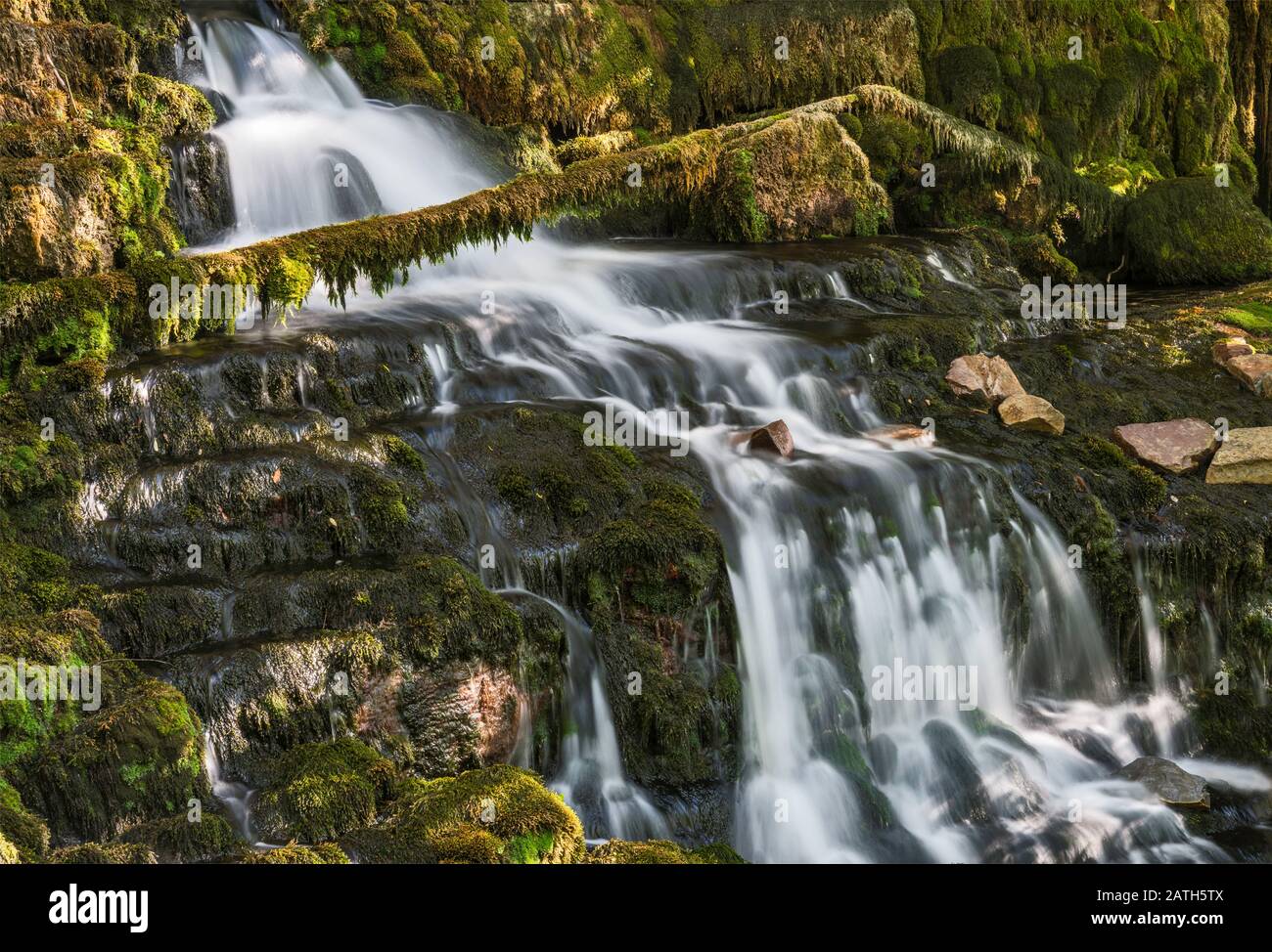 Waterfall at Gitolub spring, karst spring below Lakatnik rocks at ...