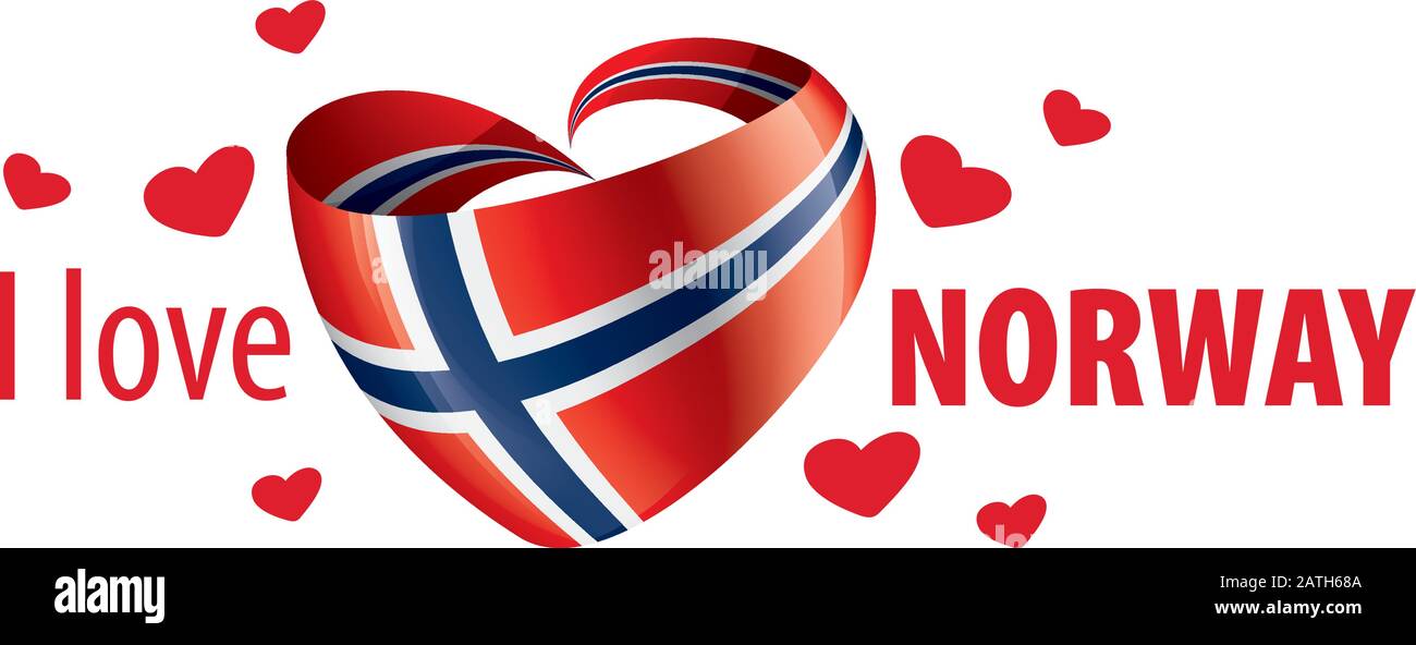 National flag of the Norway in the shape of a heart and the inscription ...