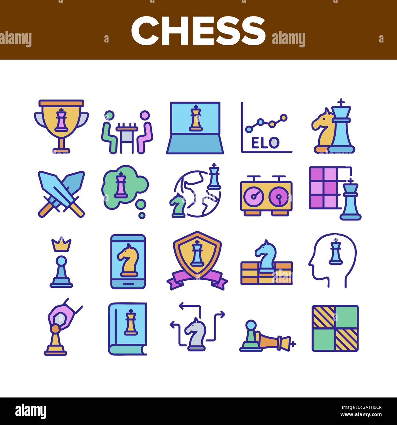 Chess Strategy Game Collection Icons Set Vector Stock Vector Image ...