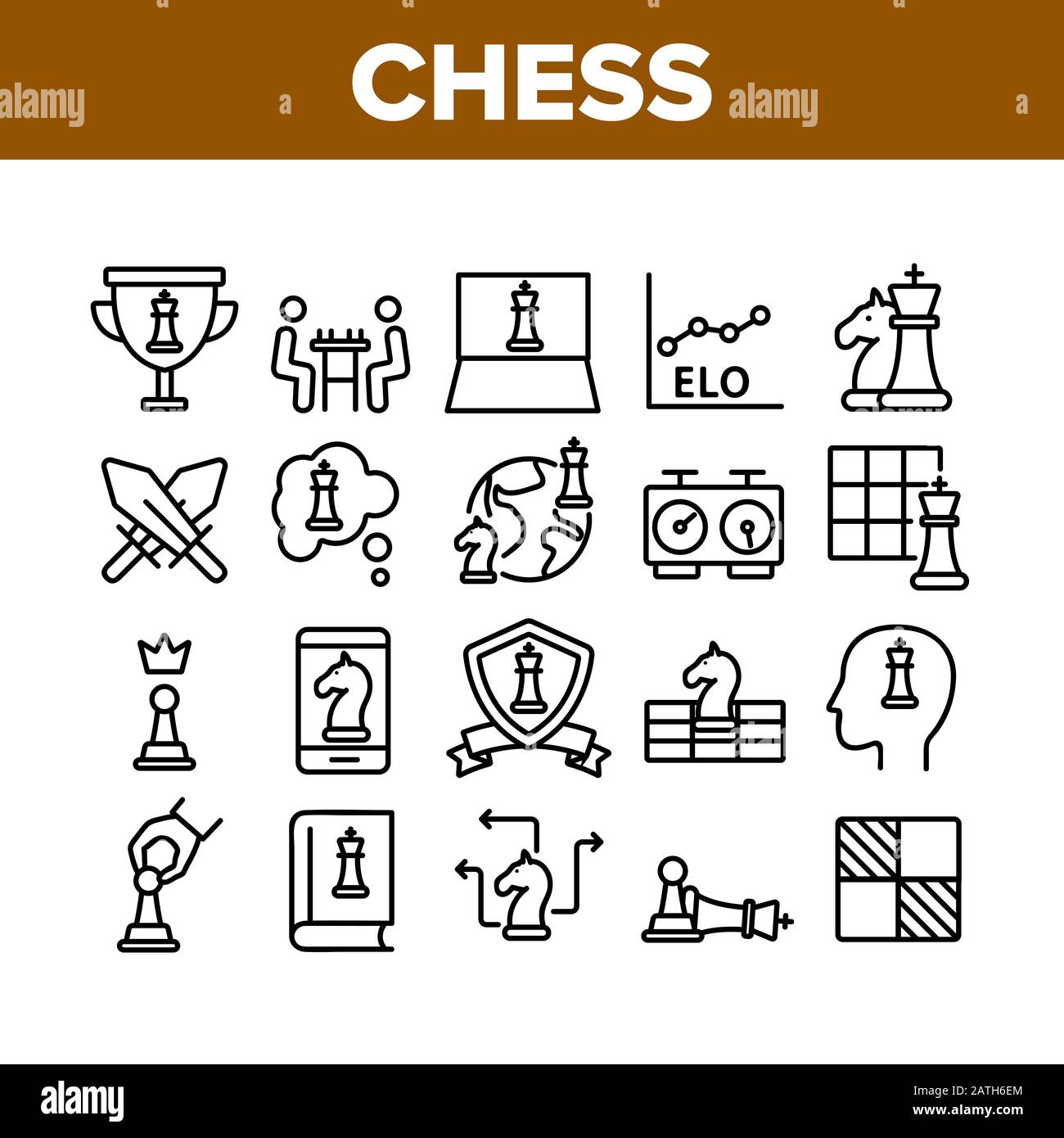 Chess Strategy Game Collection Icons Set Vector Stock Vector Image ...