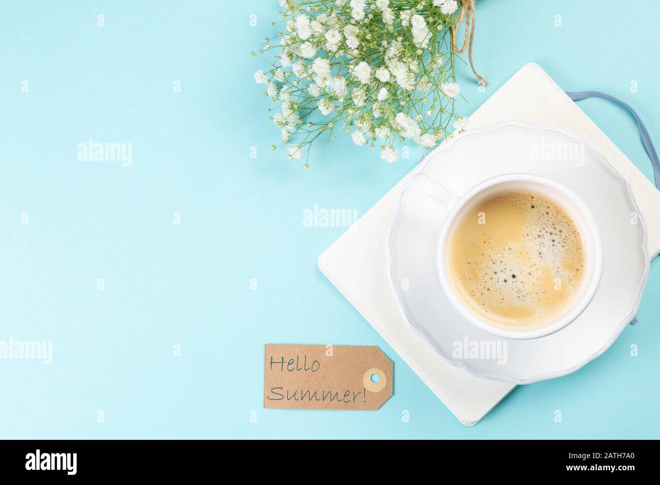 Good morning concept - coffee, flowers, notebook Stock Photo - Alamy