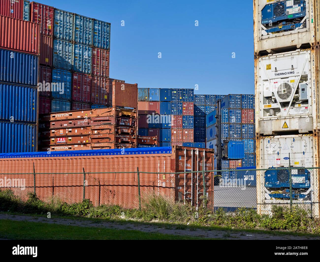 Storage of shipping containers in the port of Rotterdam, Netherlands ...