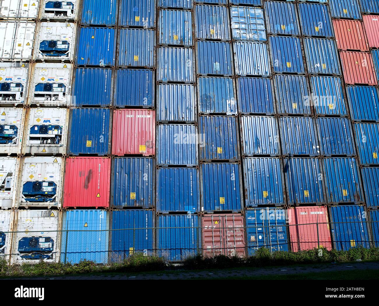Storage of shipping containers in the port of Rotterdam, Netherlands ...