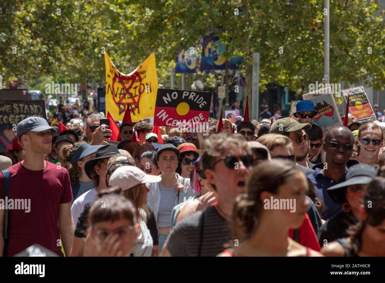Perth, Australia. 26th January 2020. Invasion Day protests on stage and ...