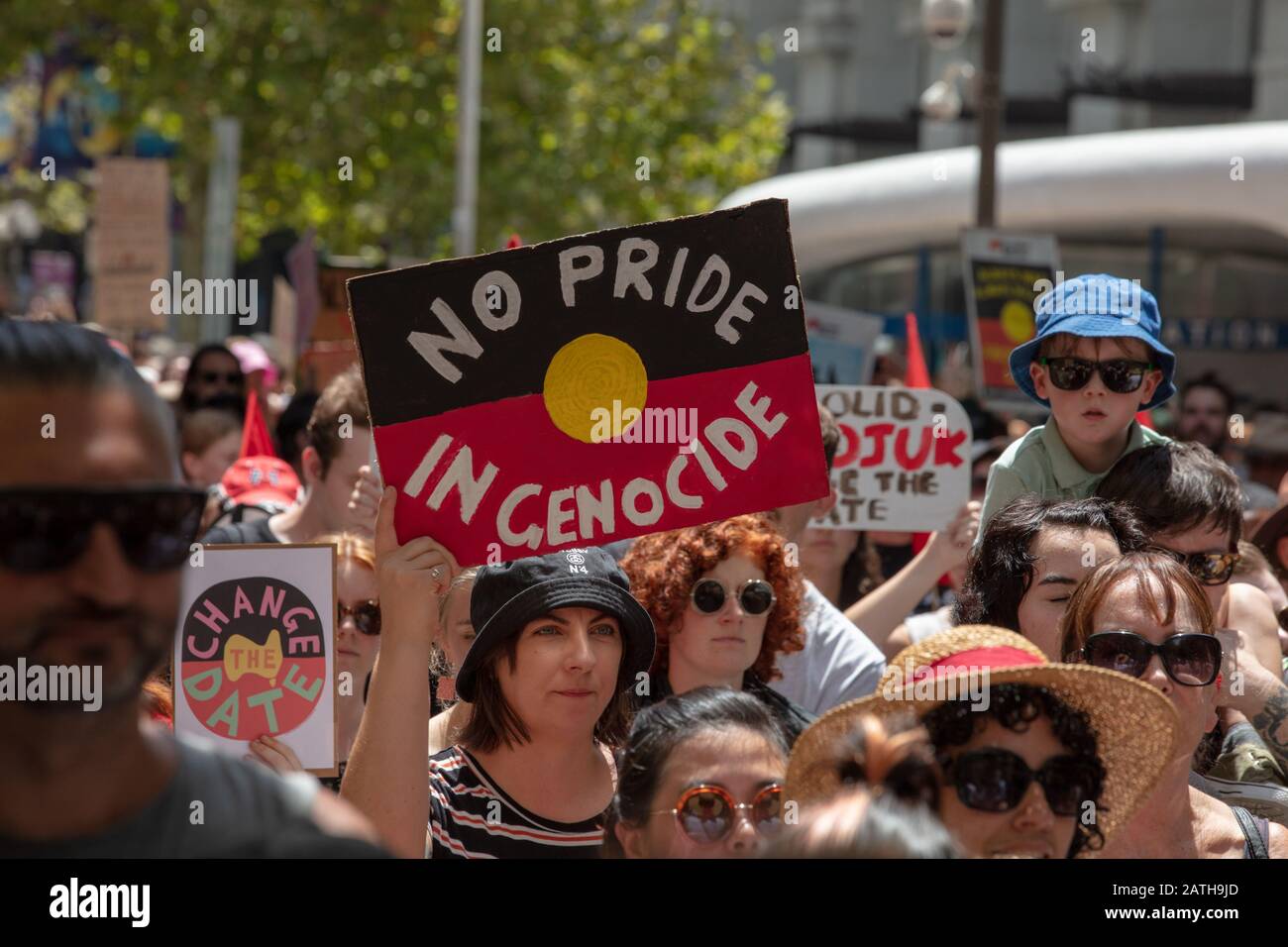 Perth, Australia. 26th January 2020. Invasion Day protests on stage and ...