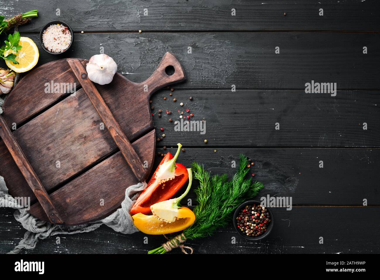 Background for the menu of dishes. Top view. Free space for your text ...