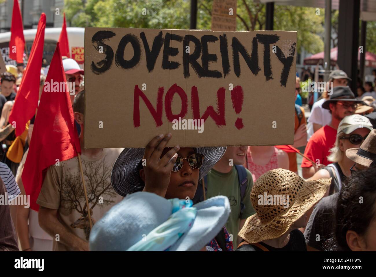 Perth, Australia. 26th January 2020. Invasion Day protests on stage and ...