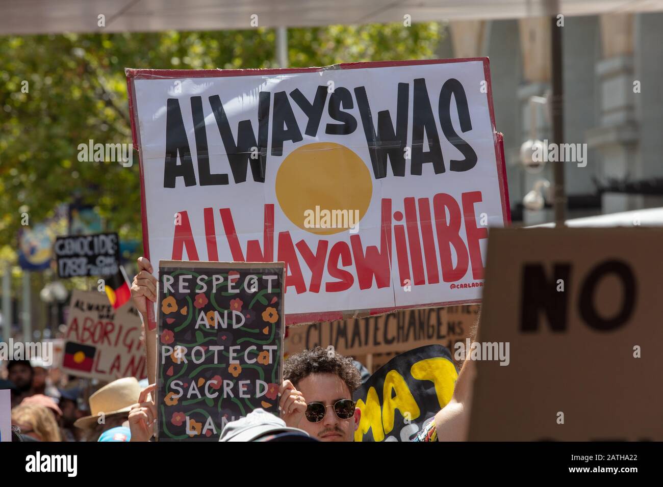 Perth, Australia. 26th January 2020. Invasion Day protests on stage and ...
