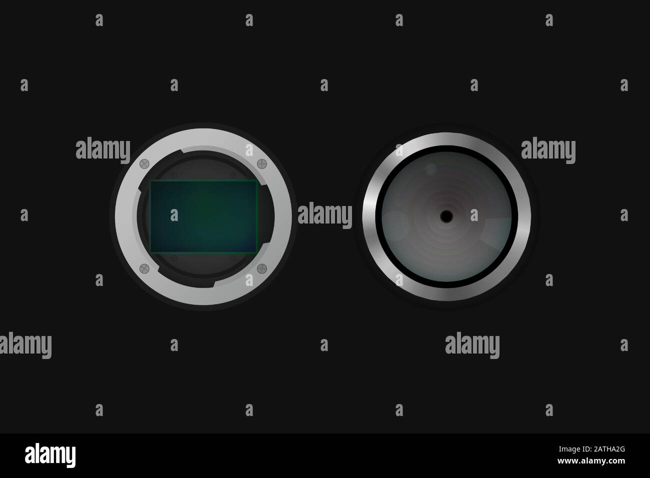 Image sensor and photo lens. Vector illustration. Camera equipment ...