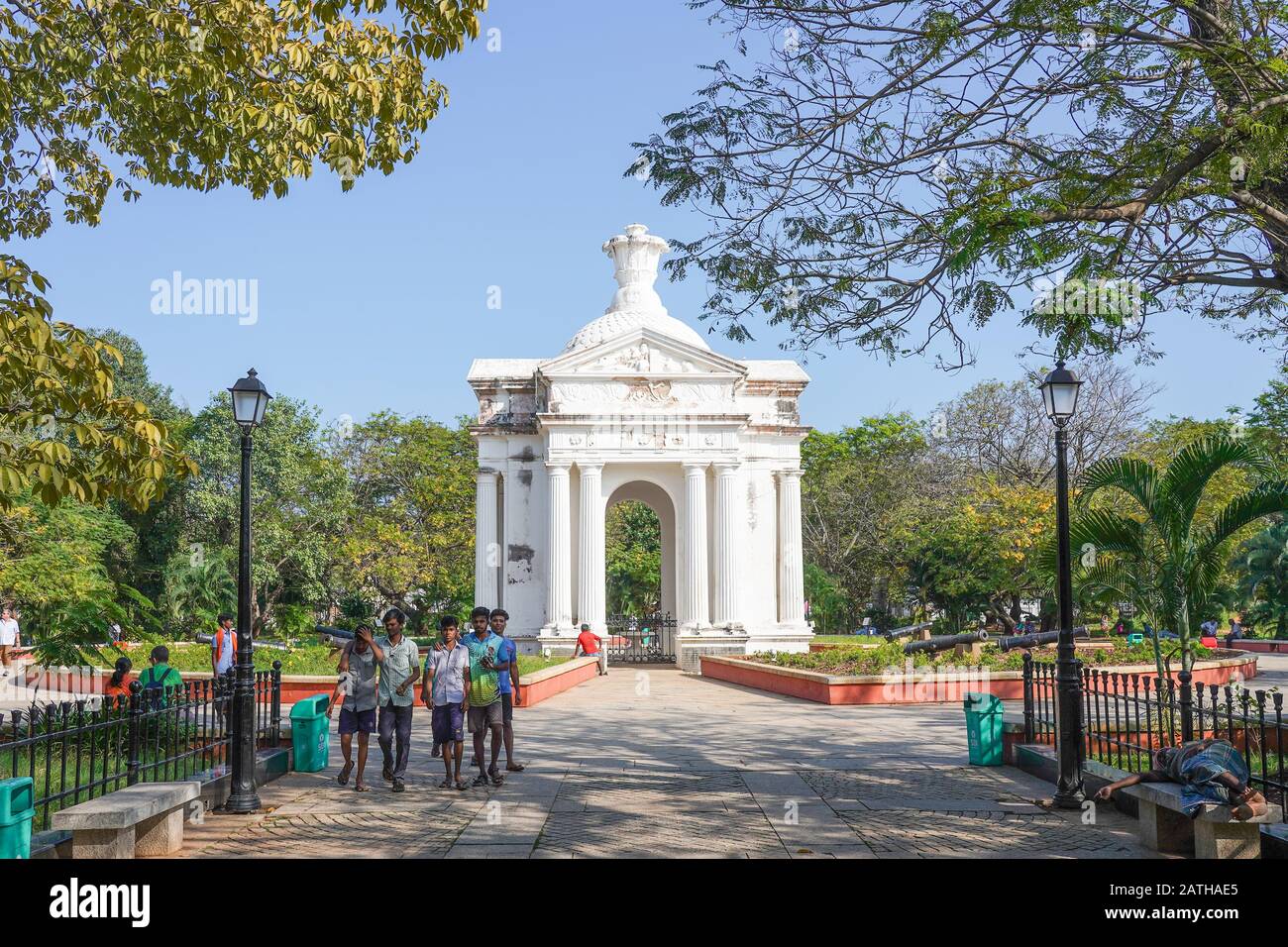 The French Aayi Mandapam monument in a park in Pondicherry. From a ...