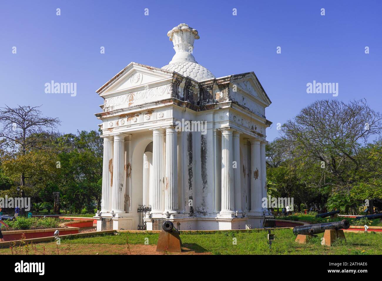 The French Aayi Mandapam monument in a park in Pondicherry. From a ...