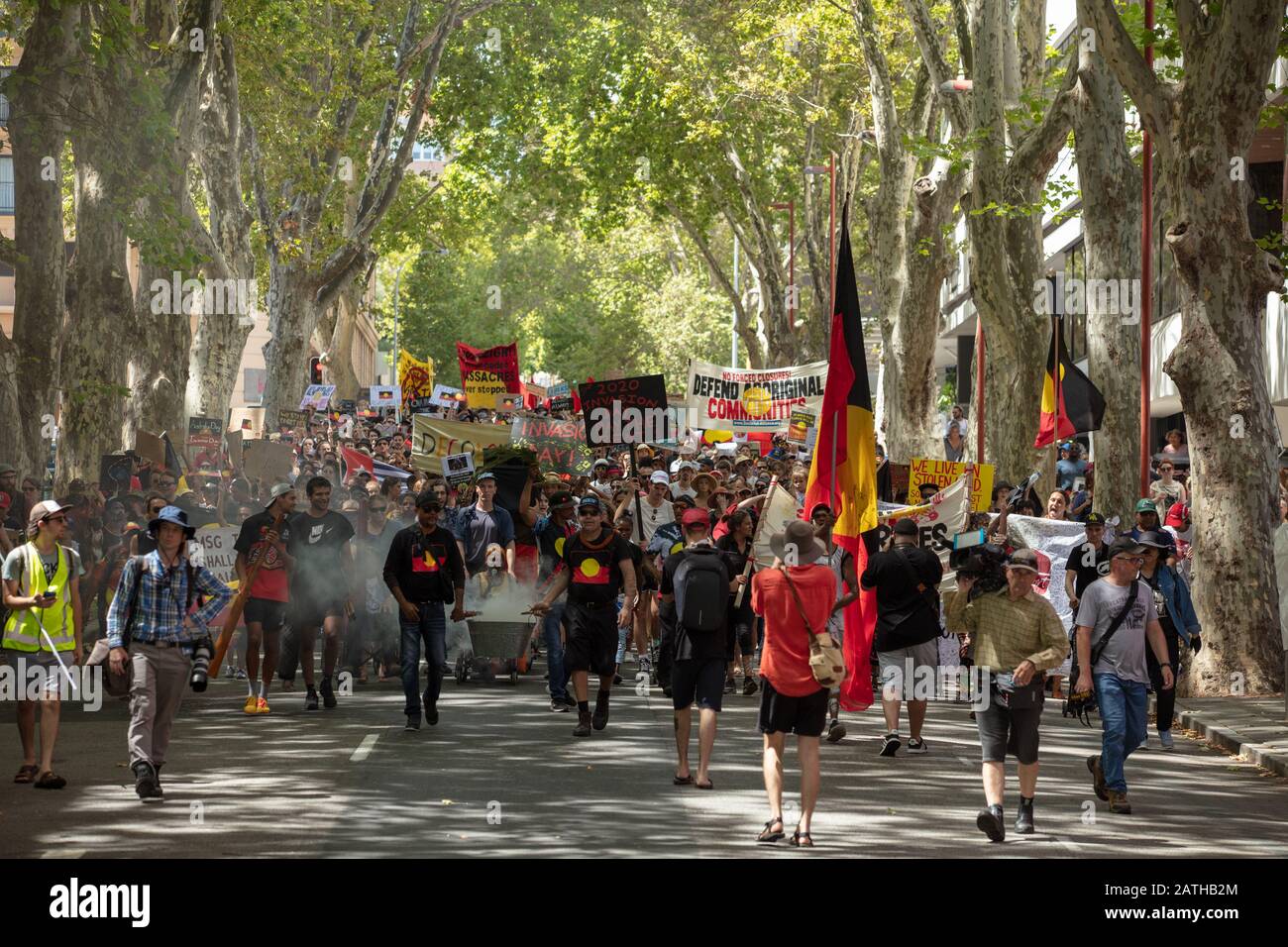 Perth, Australia. 26th January 2020. Invasion Day protests on stage and ...