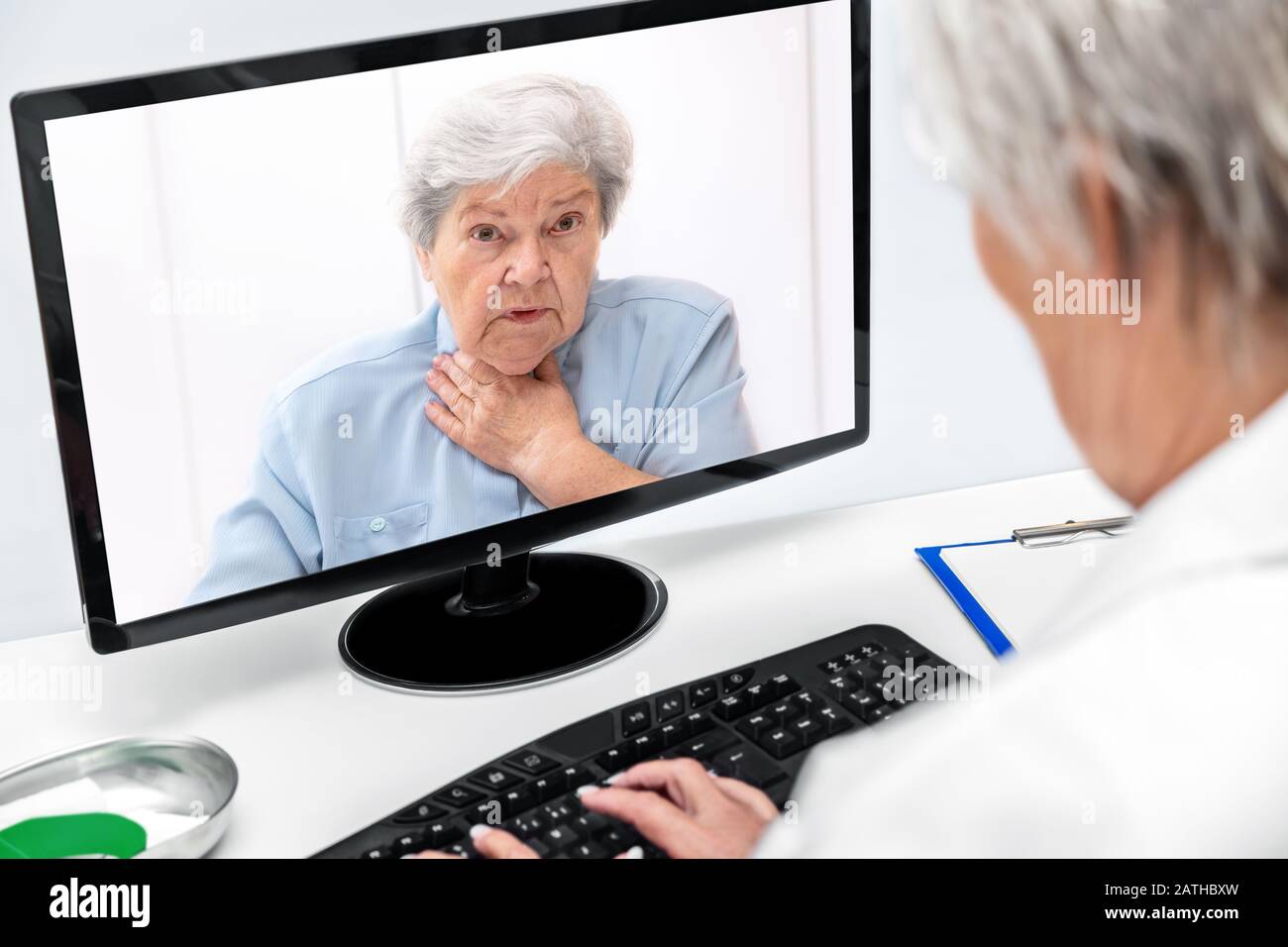 Telemedicine and eHealth with a elderly woman and a female doctor ...